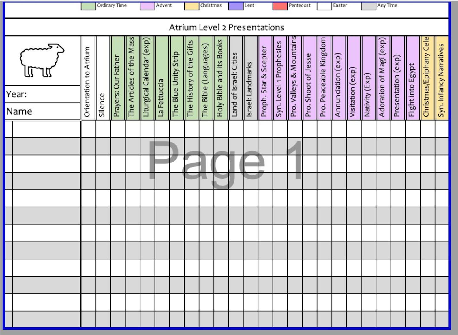 Level 2 in COLOR! Atrium Presentation Tracking Worksheet | Level 2 ...