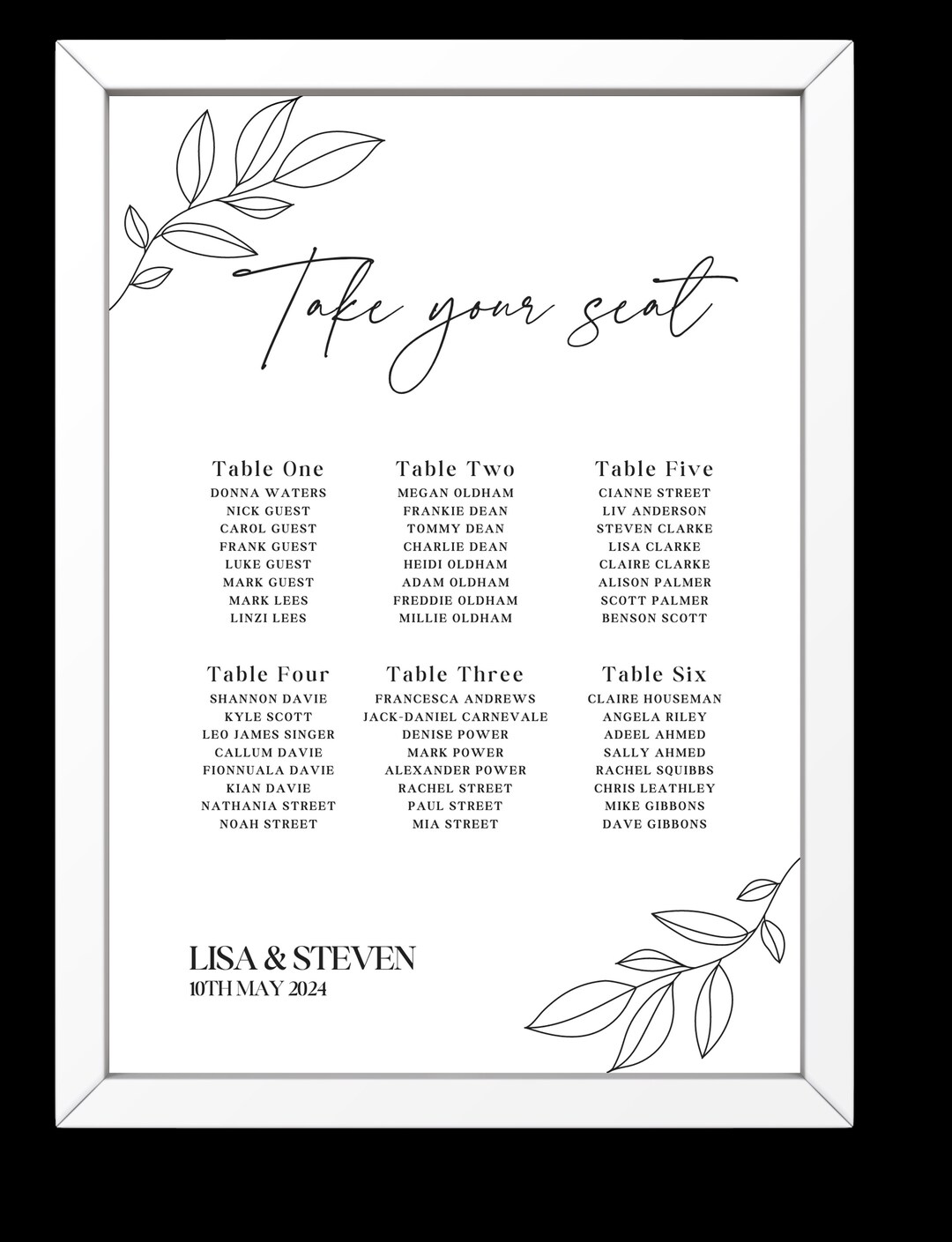 Unframed Simple A3 Photocard Printed Wedding Seating Plan / Welcome ...