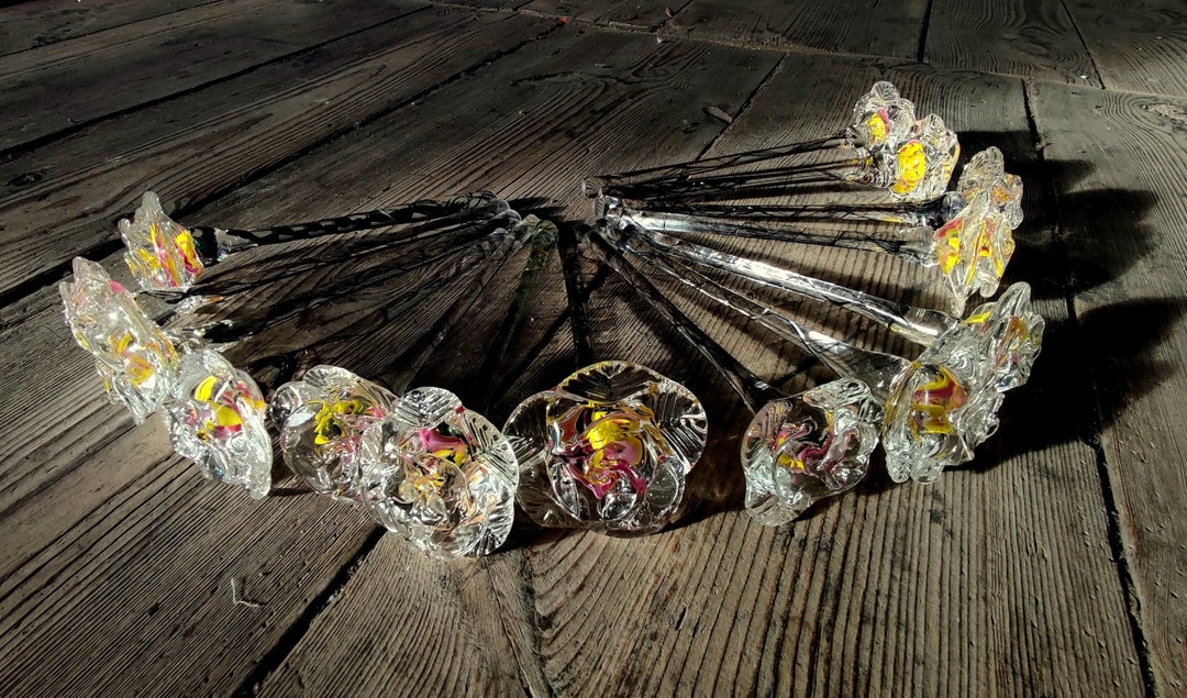 Hand Blown Glass Roses on Long Stem - From Glassblowing Studio - Etsy