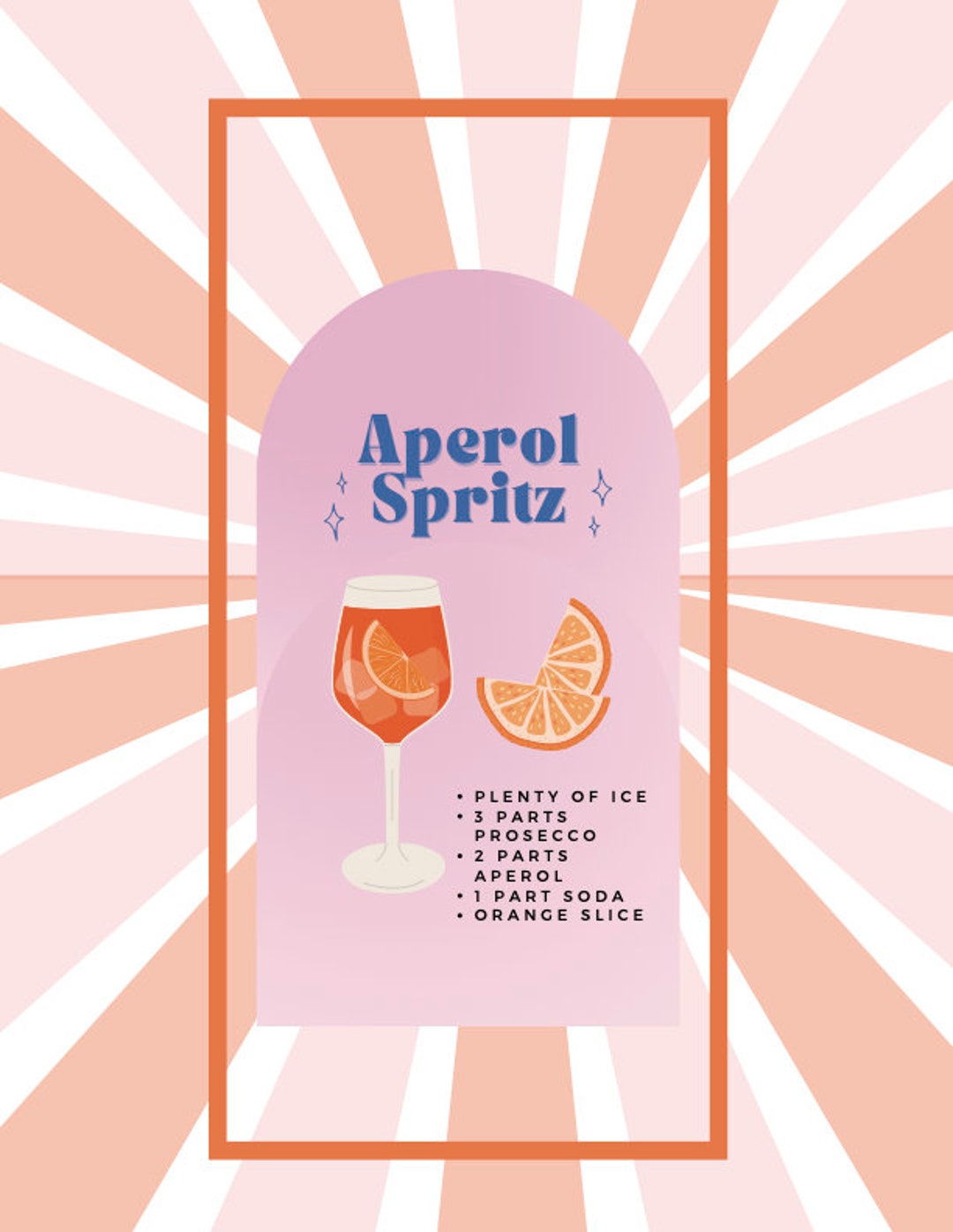 Aperol Spritz Print, Bar Cart, Aperol Spritz Theme, Cocktail Print ...