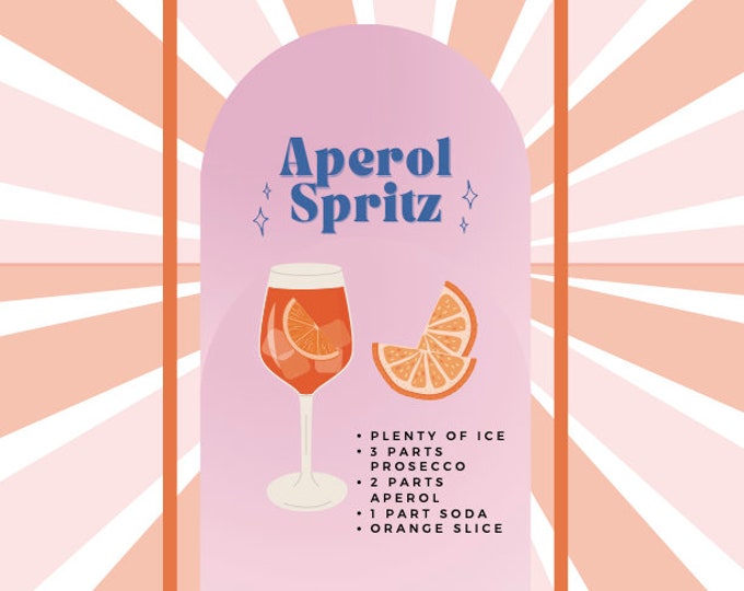 Aperol Spritz Print, Bar Cart, Aperol Spritz Theme, Cocktail Print ...