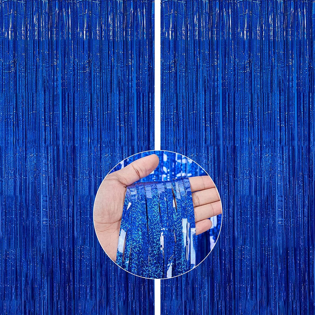 Dark Blue Party Foil Curtains, Birthday Photo Backdrop, Metallic Fringe ...