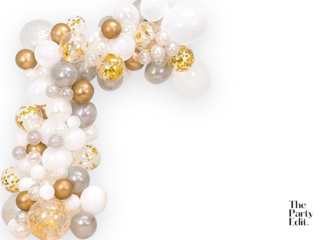 Gold and White Balloon Garland 125 Pc Arch Kit With Gold Confetti ...