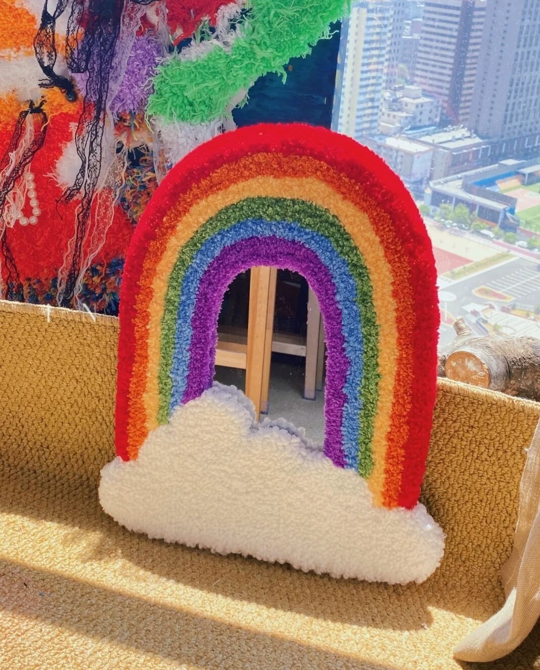 Tufted Punch Needle Rainbow Mirror/punch Needle Kit With Yarn/all ...