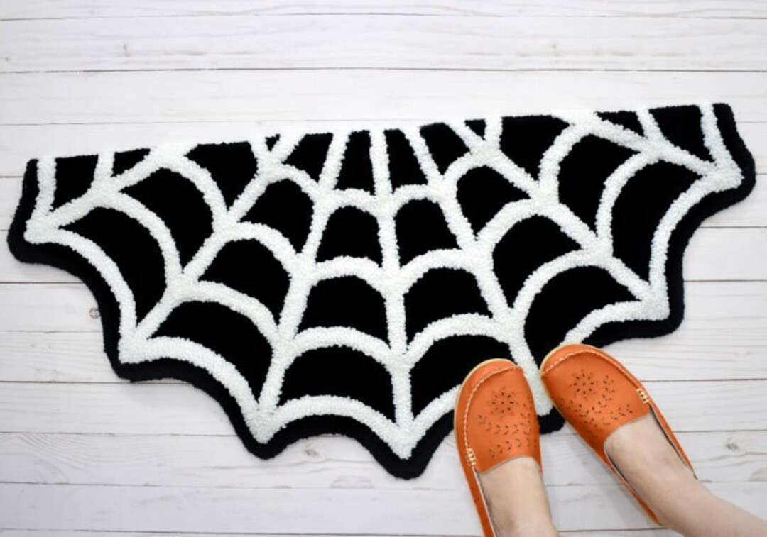 Halloween Black Spider Web Punch Needle Rug Kit | Spooky Home ...