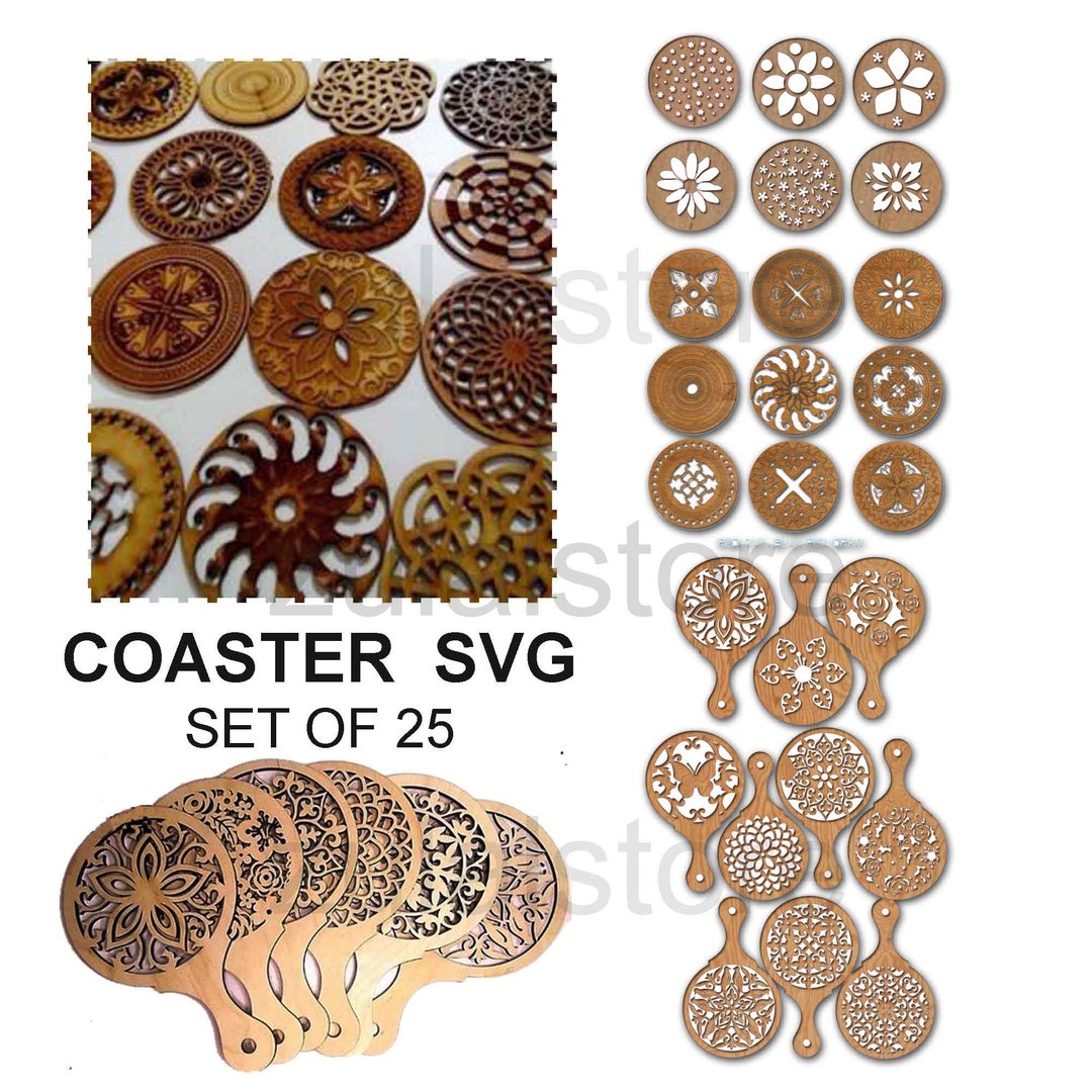 Coaster SVG Set Drink Bundle Laser Cut Cricut Glowforge File - Etsy