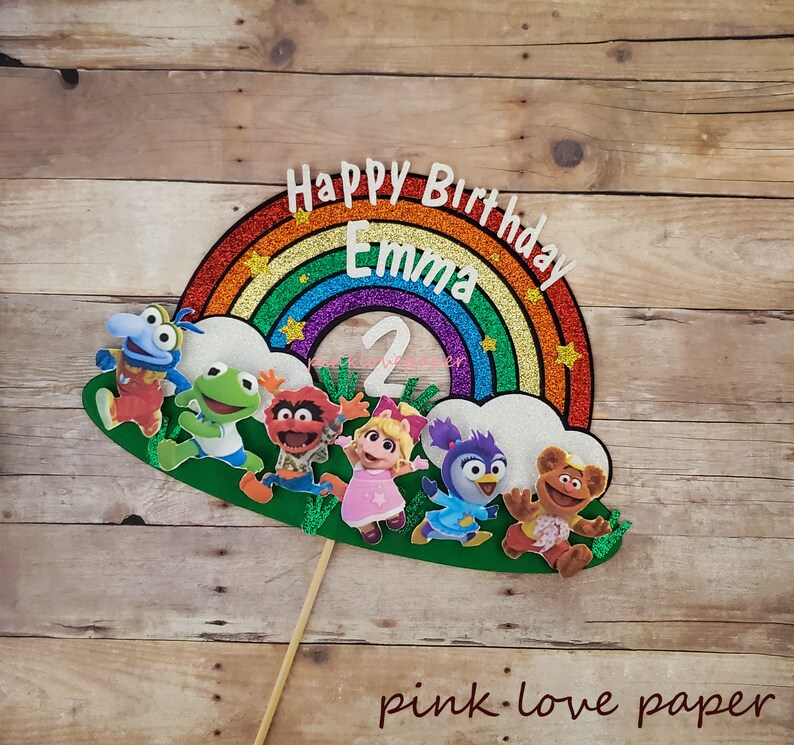 Cake Topper Muppet Babies Rainbow Glitter Cake Topper Happy Birthday - Etsy