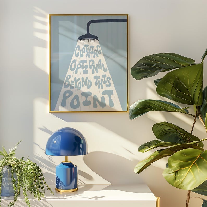Clothing Optional Beyond This Point Art Print, Funny Bathroom Art ...