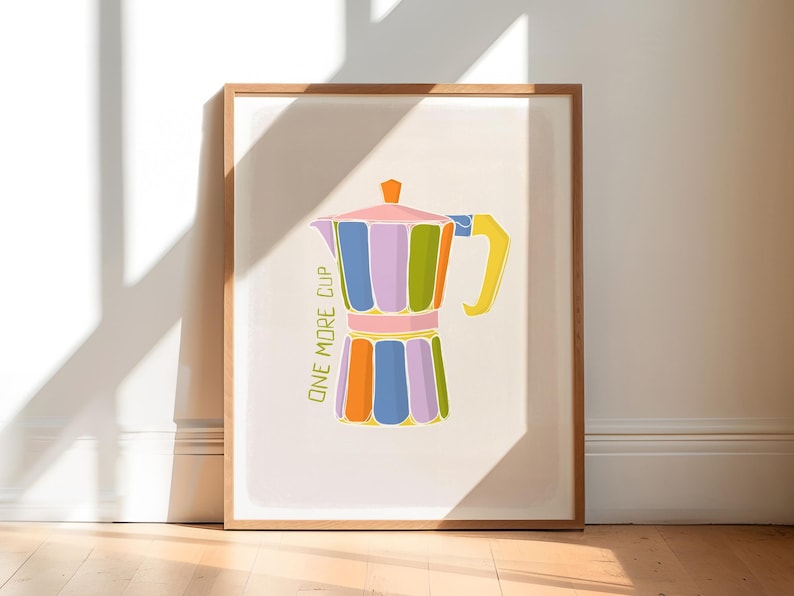 Moka Pot Print, Coffee Poster, Espresso Print, Colorful Kitchen Wall ...