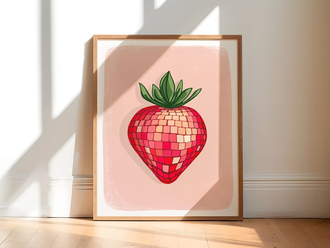 Disco Strawberry Art Print, Disco Ball Decor, College Apartment Decor ...
