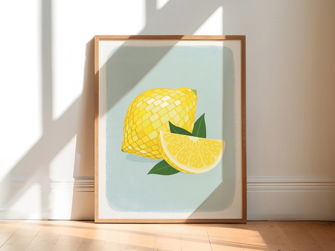 Lemon Art Print, Disco Ball Decor, Coconut Girl, Kitchen Disco, Beachy ...