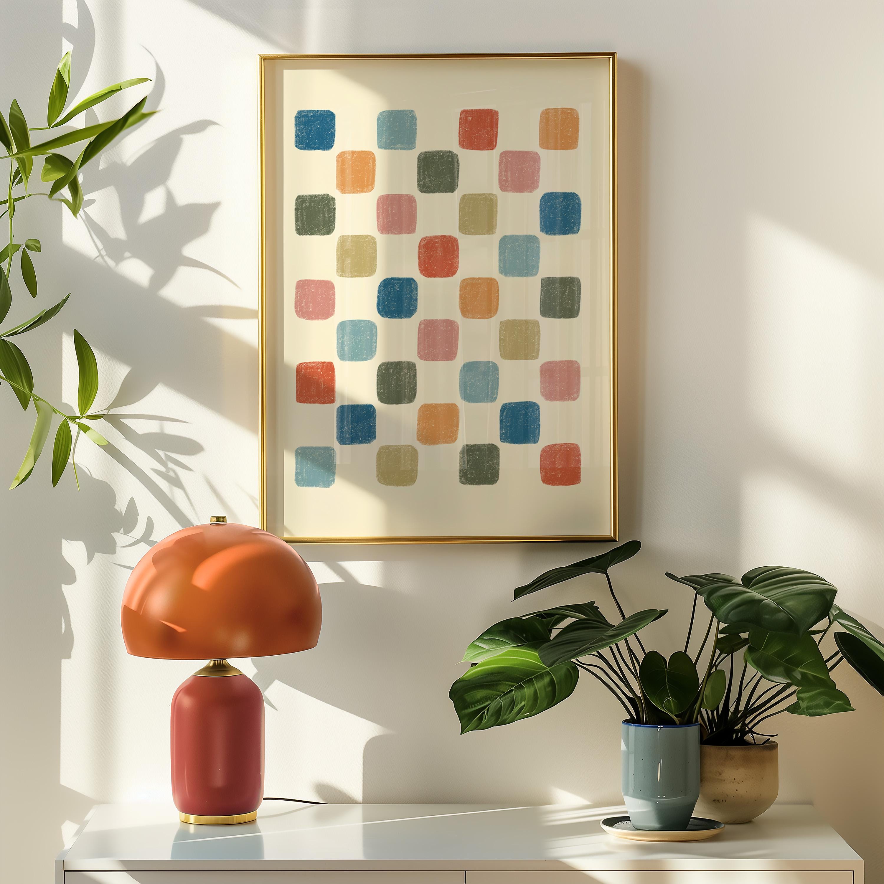 Colorful Checkered Print Wall Art, Checkered Poster, Beachy Prints ...