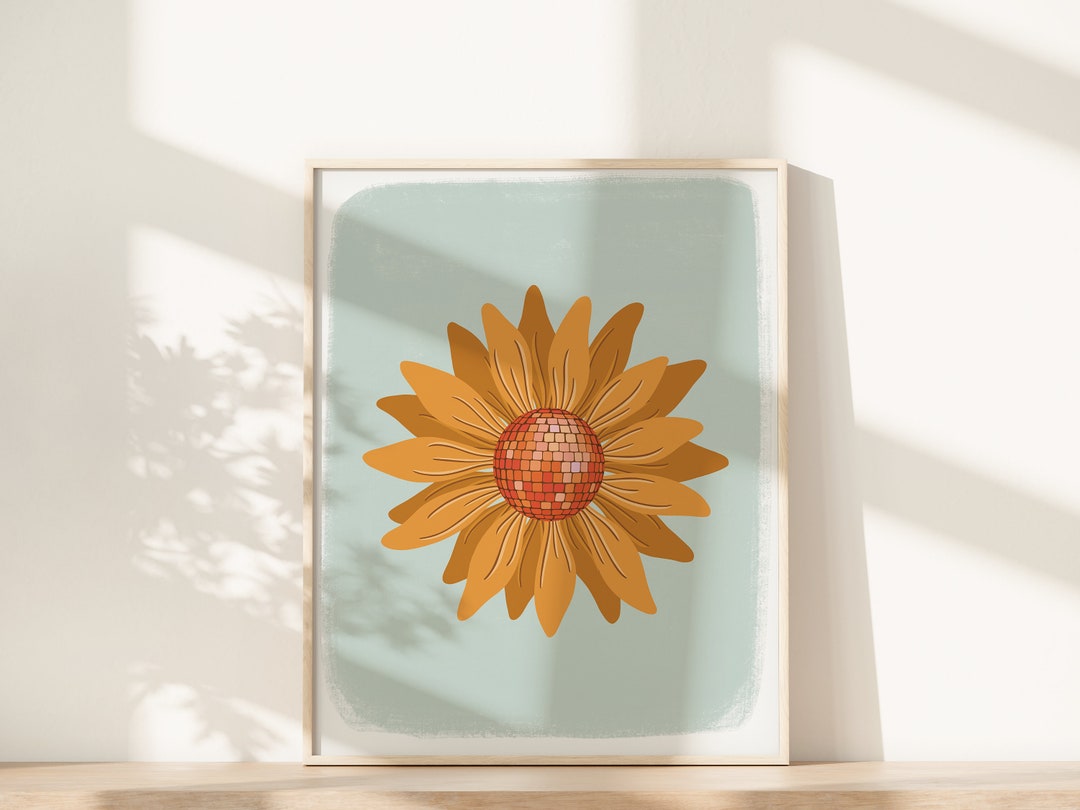 Disco Ball Sunflower Art Print, Sunflower Gifts, Flower Market Print ...
