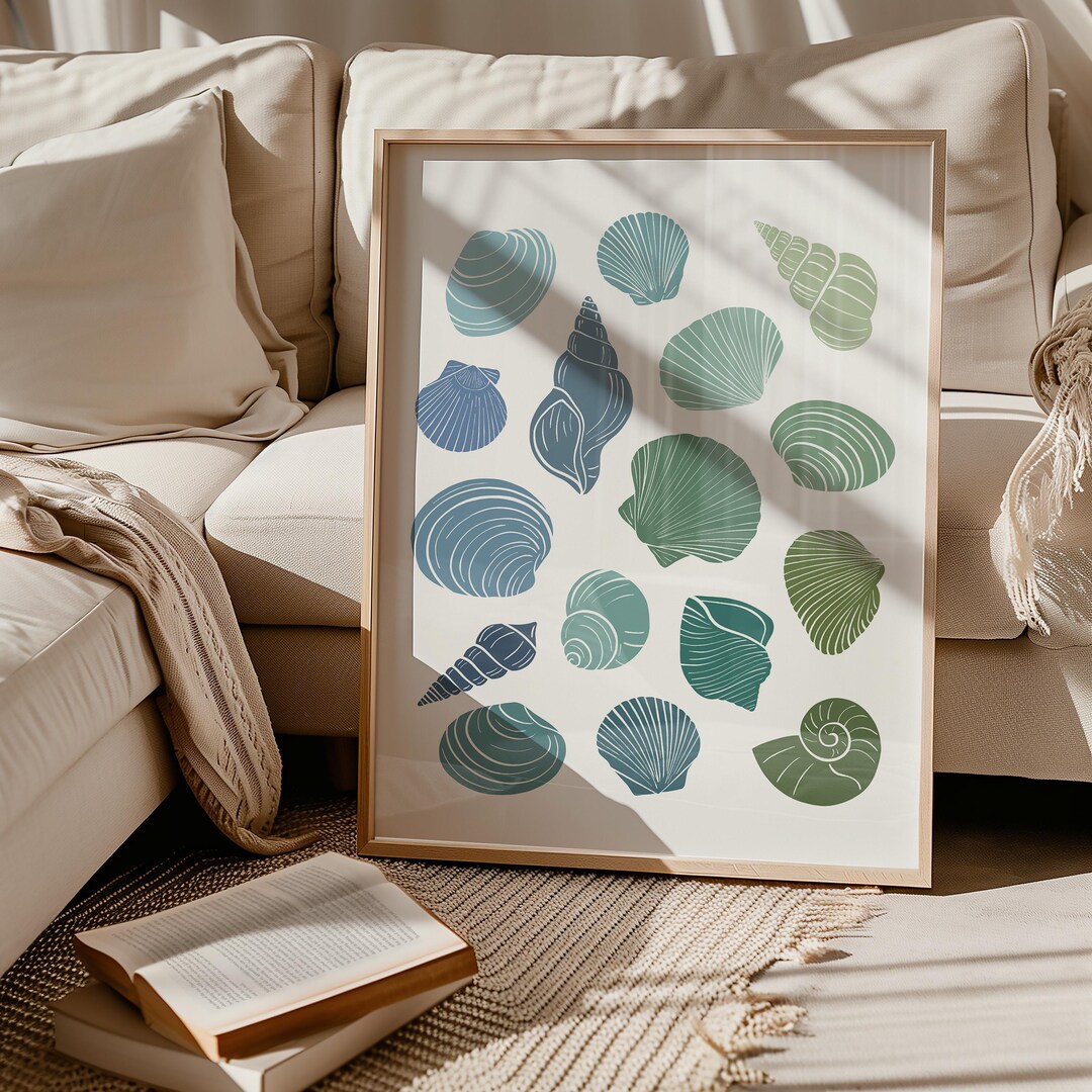 Blue Seashell Art Print, Seashell Wall Art, Beachy Prints, Oyster Print ...