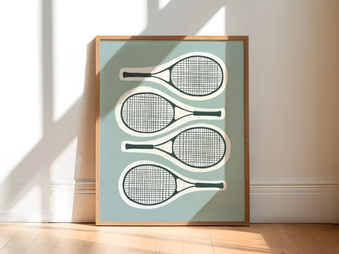 Tennis Racquet Art Print, Tennis Poster, Girly Wall Art, Tennis Racket ...