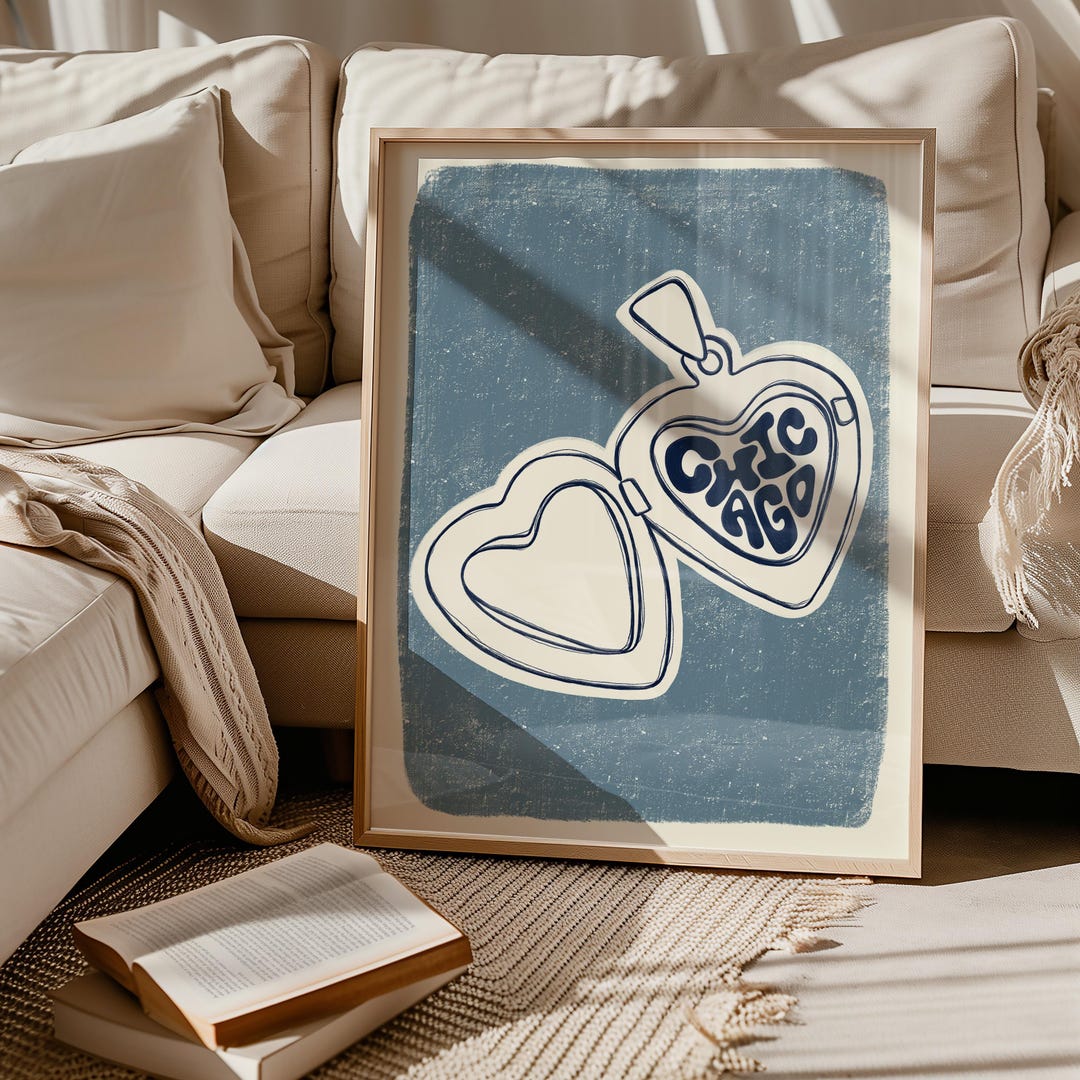 Chicago Locket Art Print, Chicago Wall Art, Heart Locket Poster ...