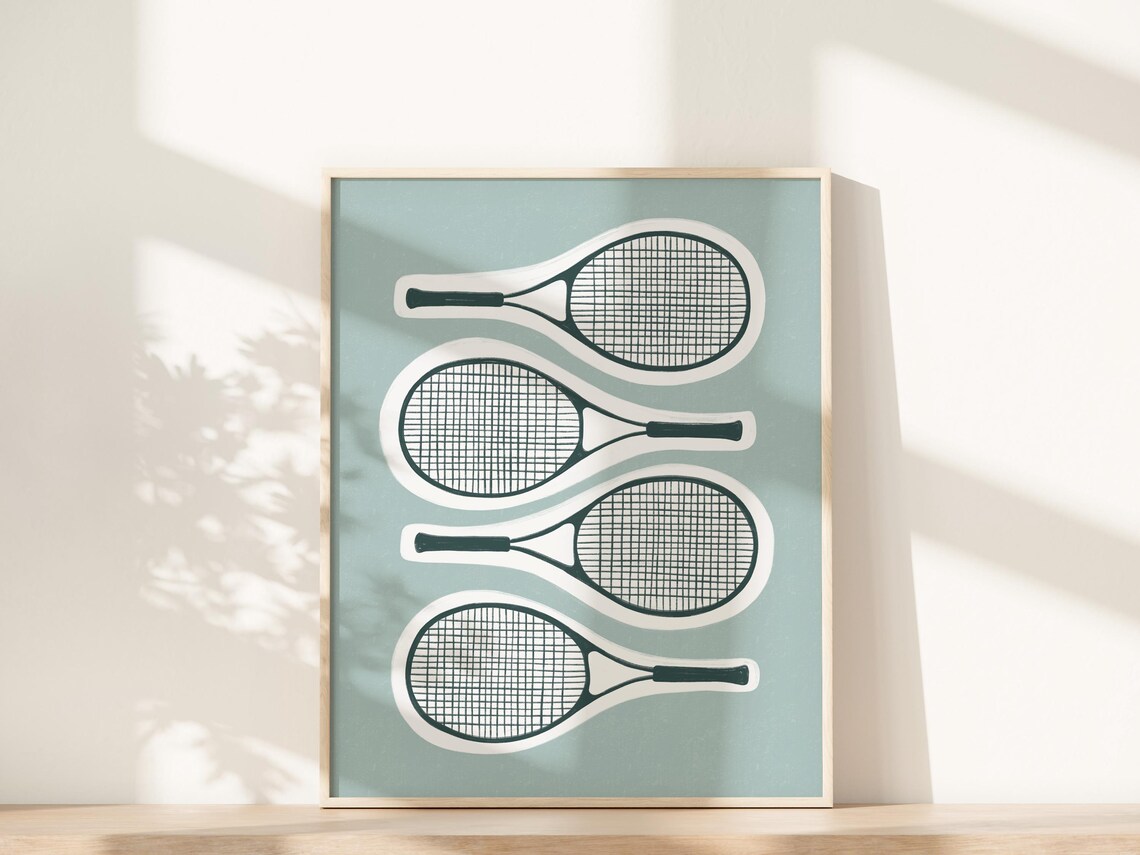 Tennis Racquet Art Print, Tennis Poster, Girly Wall Art, Tennis Racket ...
