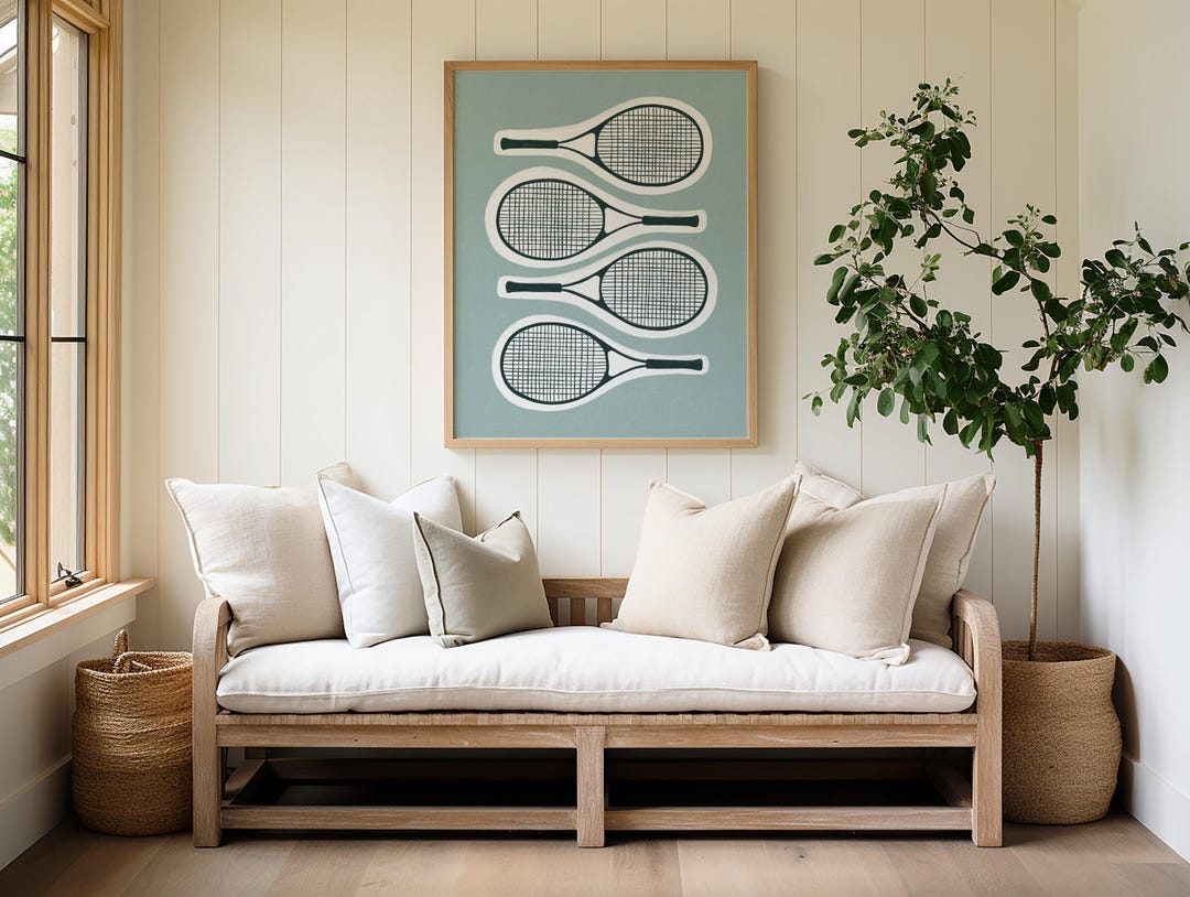 Tennis Racquet Art Print, Tennis Poster, Girly Wall Art, Tennis Racket ...