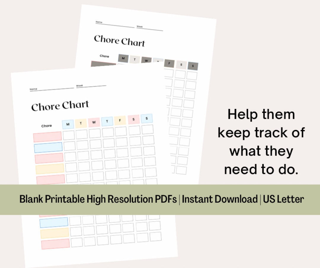 Printable Chore Tracker | Instant Download | Task List Tracker | Chore ...