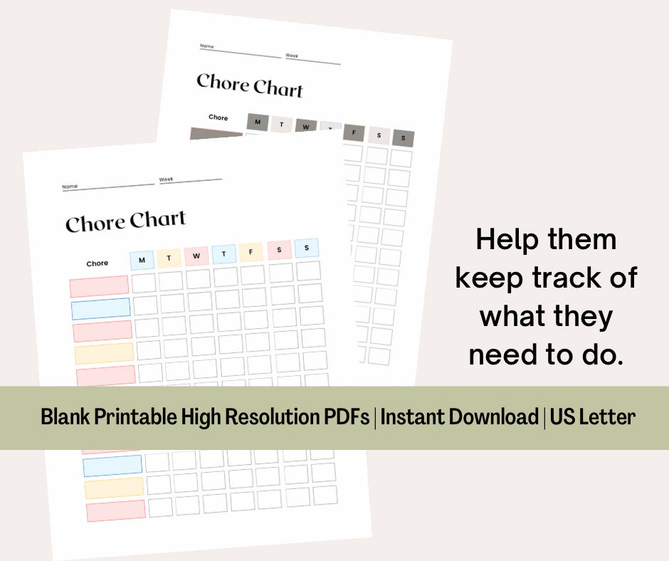 Printable Chore Tracker | Instant Download | Task List Tracker | Chore ...
