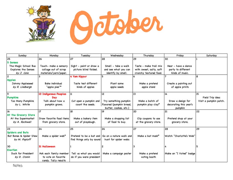 Printable | Preschool Reading | Activity Calendar | Preschool Unit ...