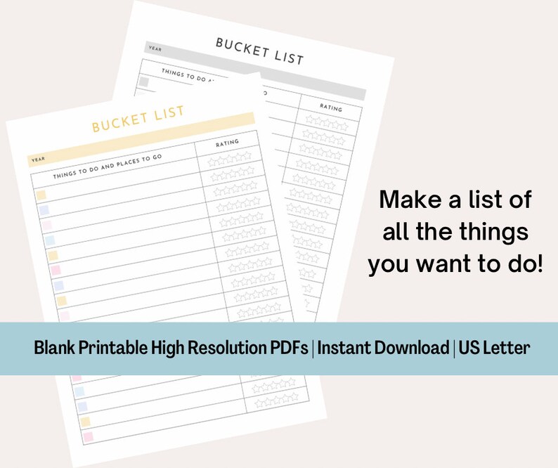 Printable Bucket List Tracker | Instant Download | US Letter PDF - Etsy