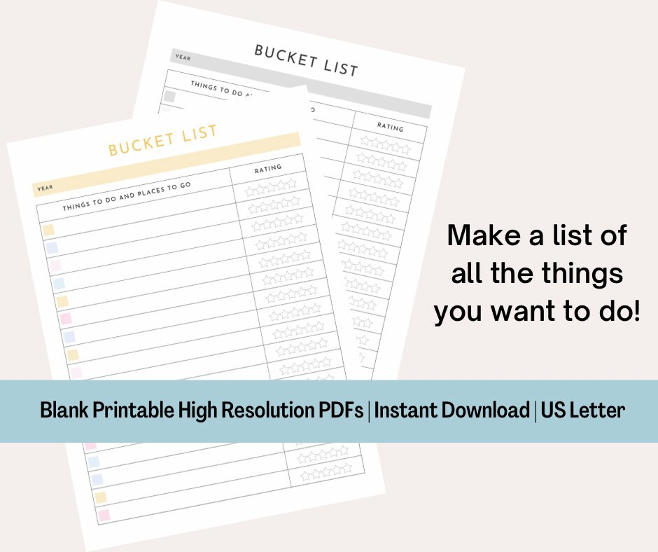 Printable Bucket List Tracker | Instant Download | US Letter PDF - Etsy