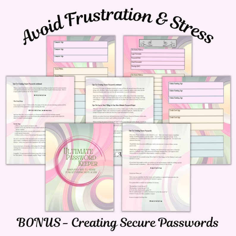 Password Keeper Printable Fillable Log Tracker Organizer Websites Usernames Journal