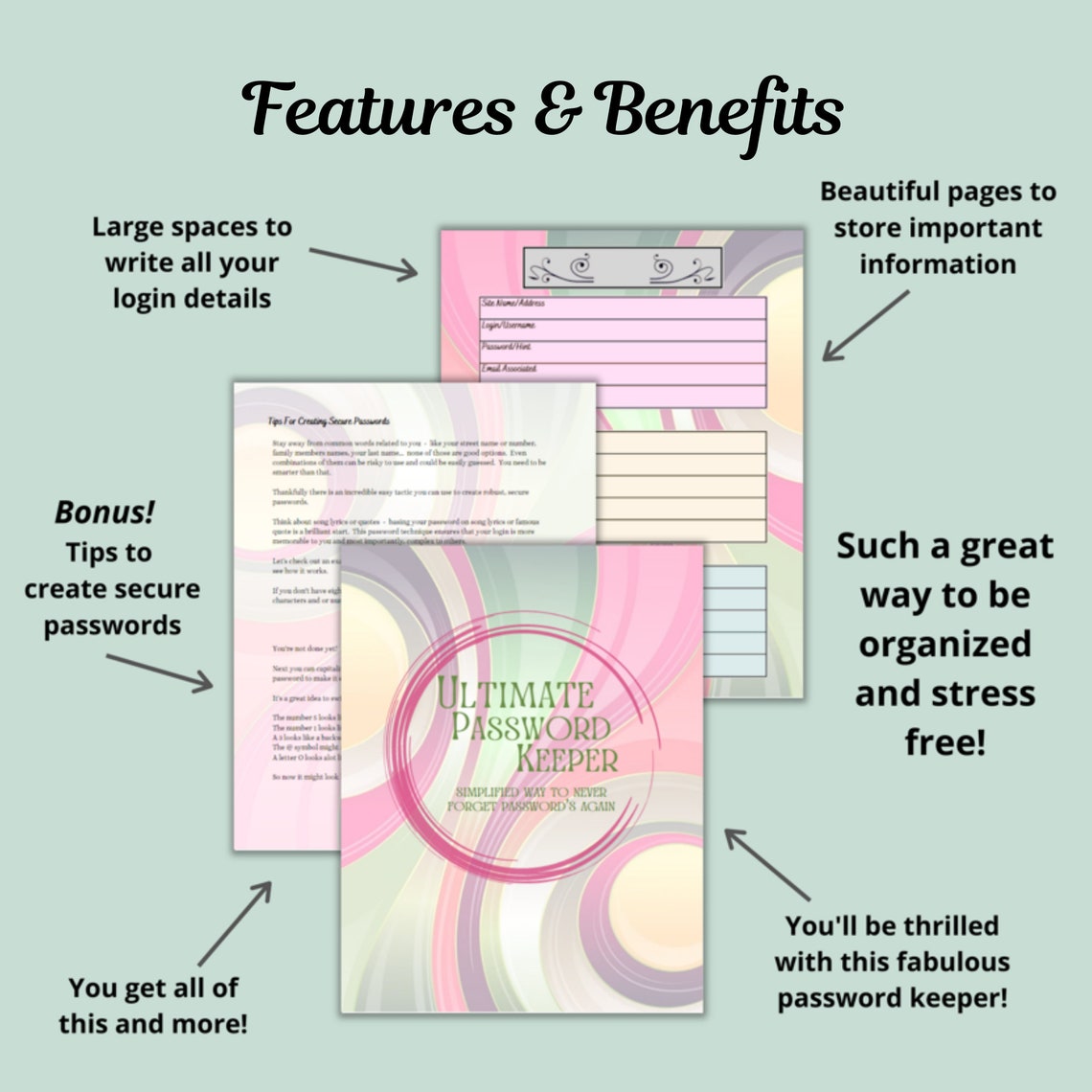 Password Keeper Printable Fillable Log Tracker Organizer Websites Usernames Journal