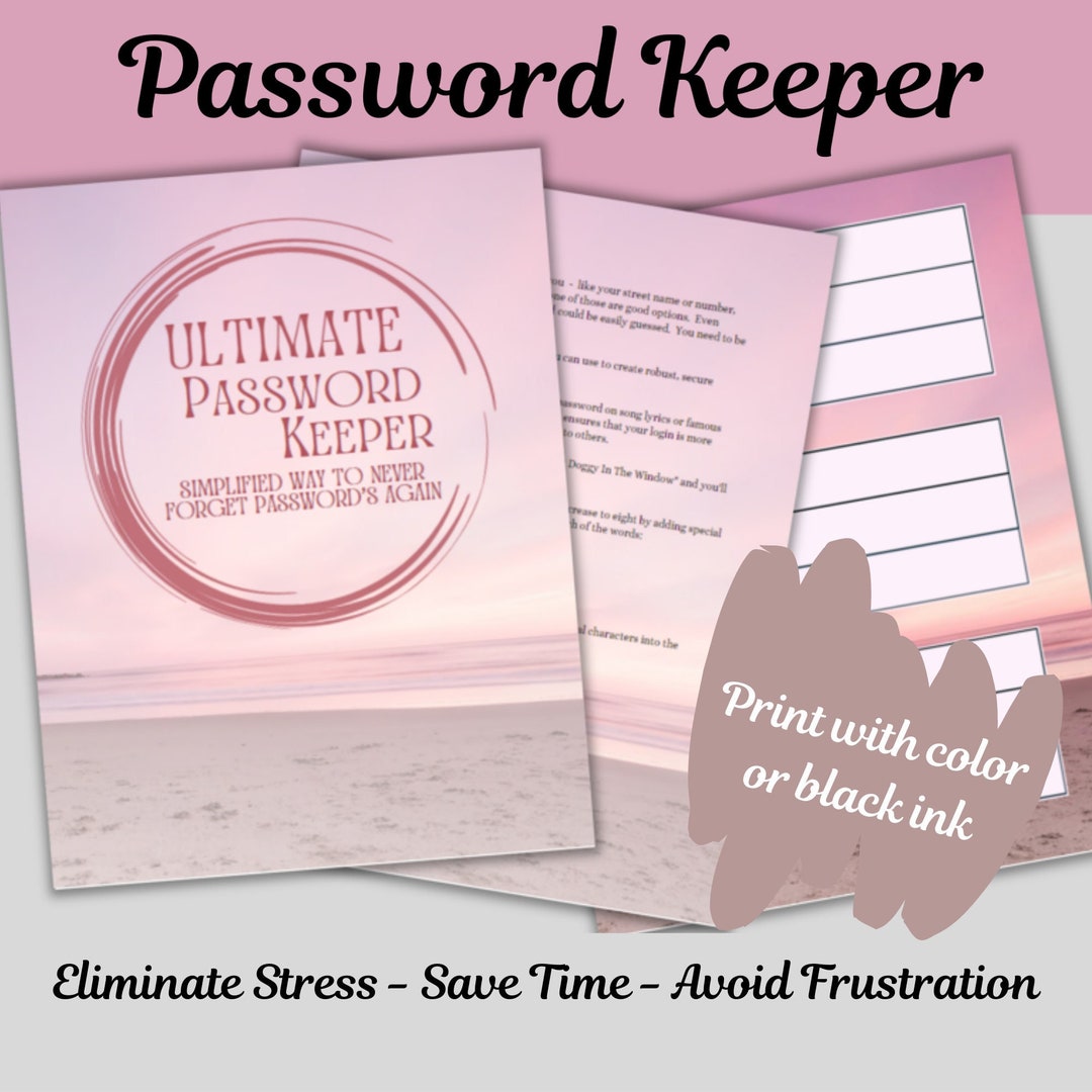 Password Keeper Printable Fillable Log Tracker Organizer Websites Usernames Journal