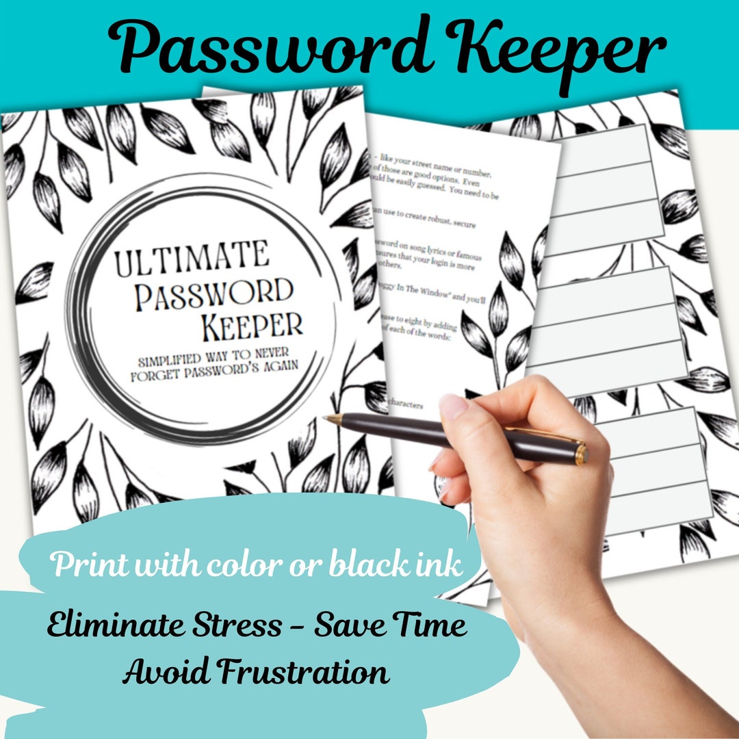 Password Keeper Printable Fillable Log Tracker Organizer Websites Usernames Journal