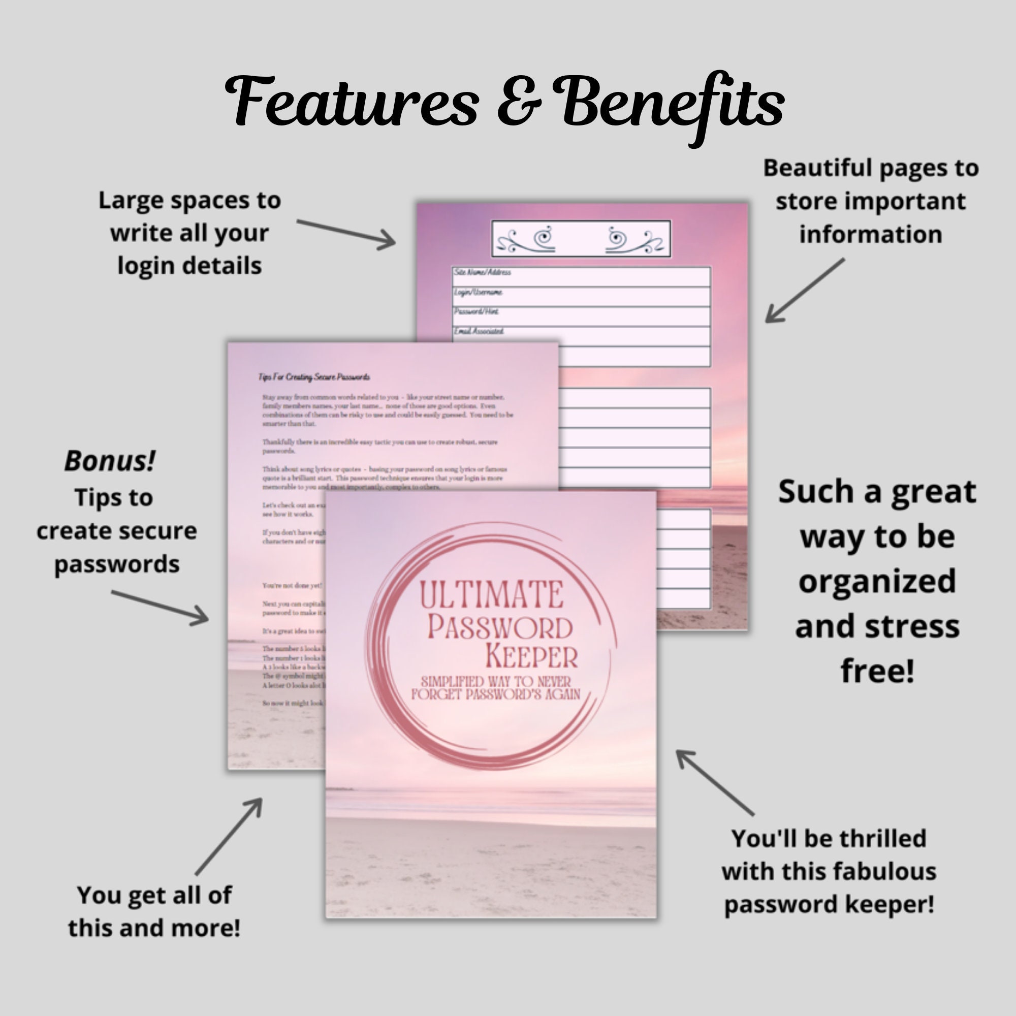 Password Keeper, Printable, Fillable, Log, Tracker, Organizer, Websites ...