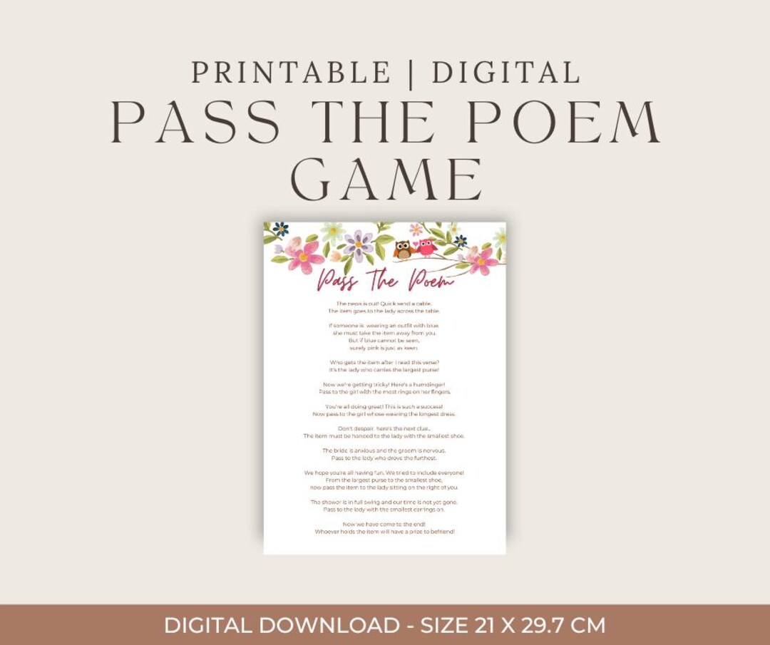 Pass the Poem Game, Bridal Shower Game, Owl Themed Bridal Shower DIY - Etsy
