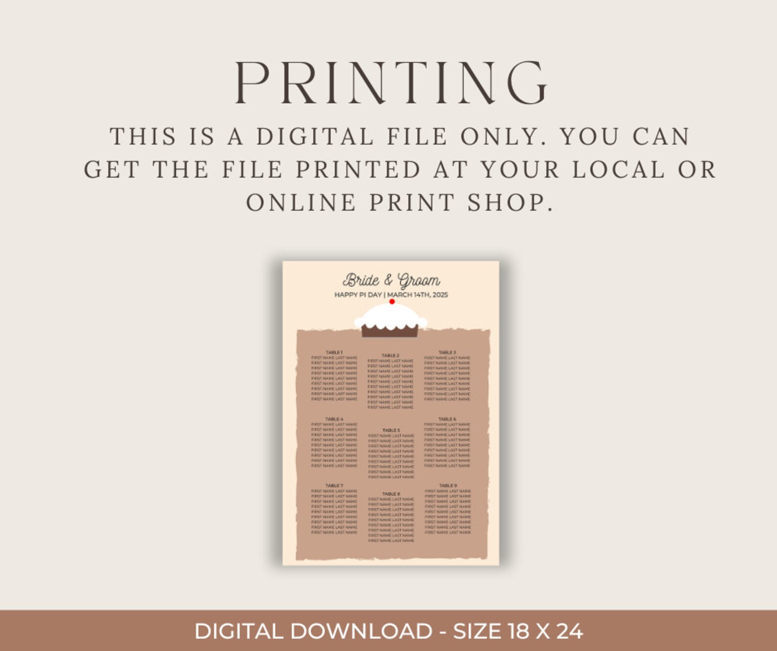 Wedding Seating Chart, Digital Download, Personalized Pie/pi Day Themed ...
