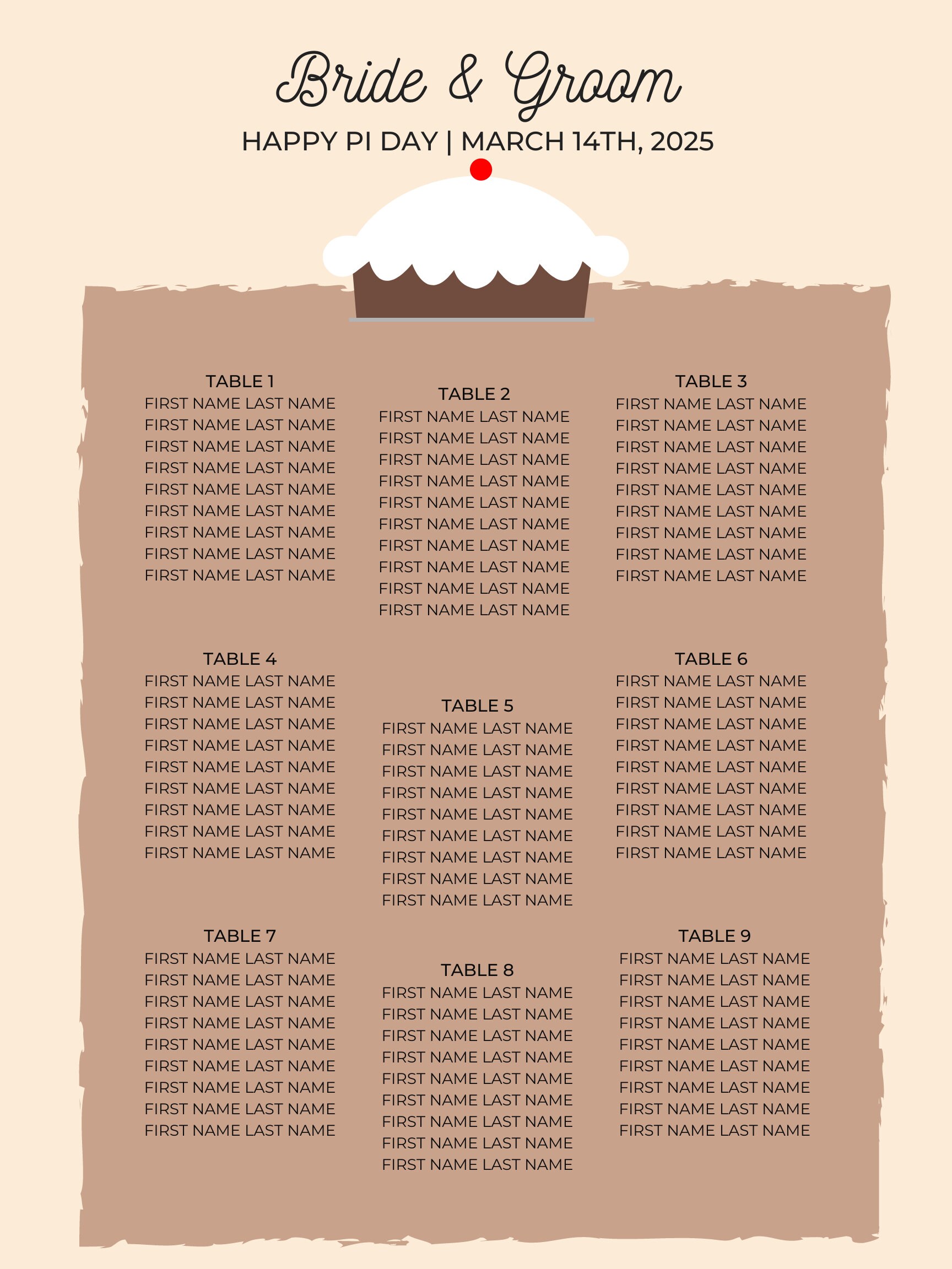 Wedding Seating Chart, Digital Download, Personalized Pie/pi Day Themed ...