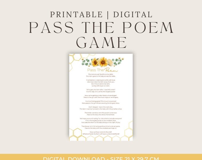 Pass the Poem Game, Bridal Shower Game, Sunflowers & Beers Themed ...