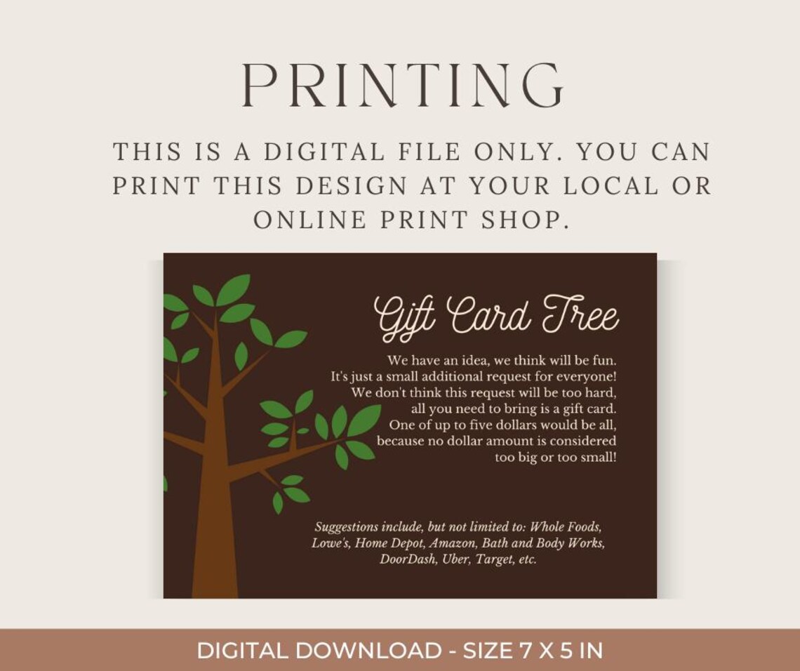Gift Card Tree Digital File, Personalized Invitation Insert for Bridal ...