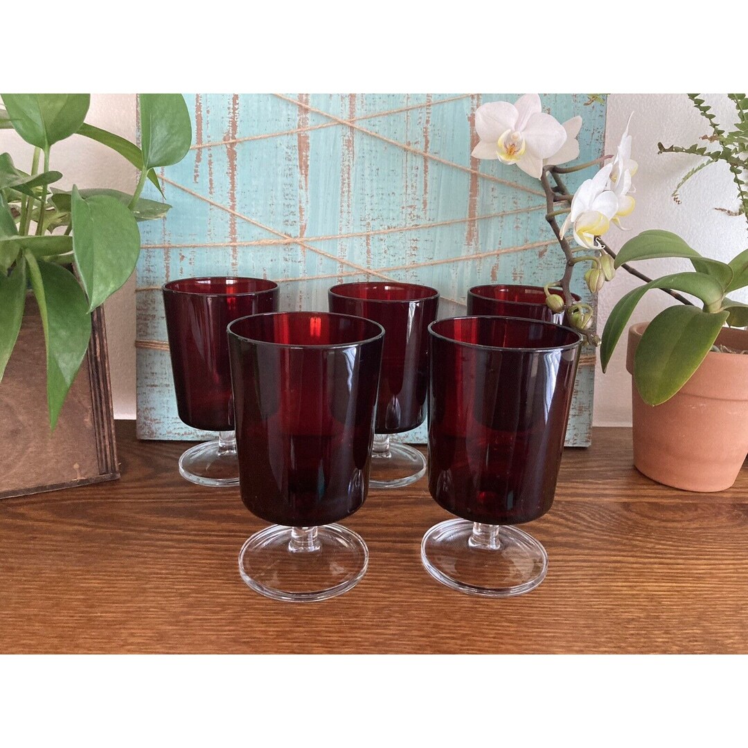 5 Vintage Luminarc ARCOROC FRANCE Ruby Red Cordial Glasses 5 - Etsy