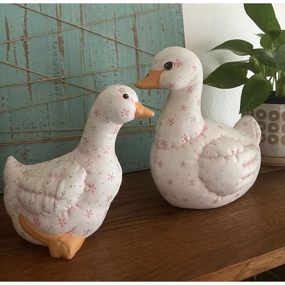 Kimple Mold Ceramic Geese Set of 2 Handpainted 1986 Signed Flowers - Etsy