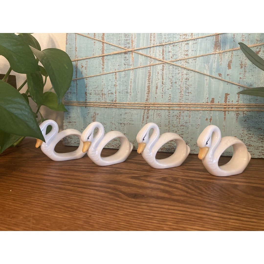 White Swan Duck Napkin Rings Set of 4 Porcelain Table Setting ...