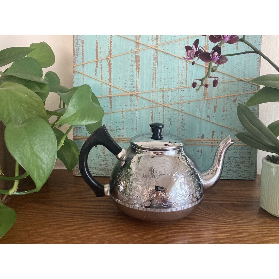 Vintage Swan Brand Floral Aluminum 6 Cup Teapot the Carlton Made in ...