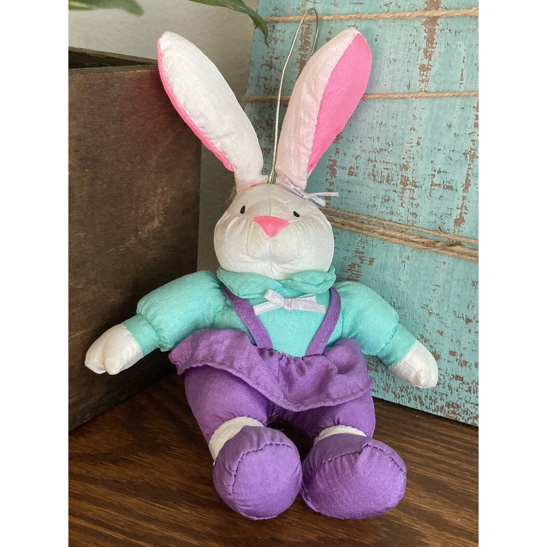 Vintage Easter Minis Gibson Plush Stuffed Puff Rabbit Bunny Blue Purple ...
