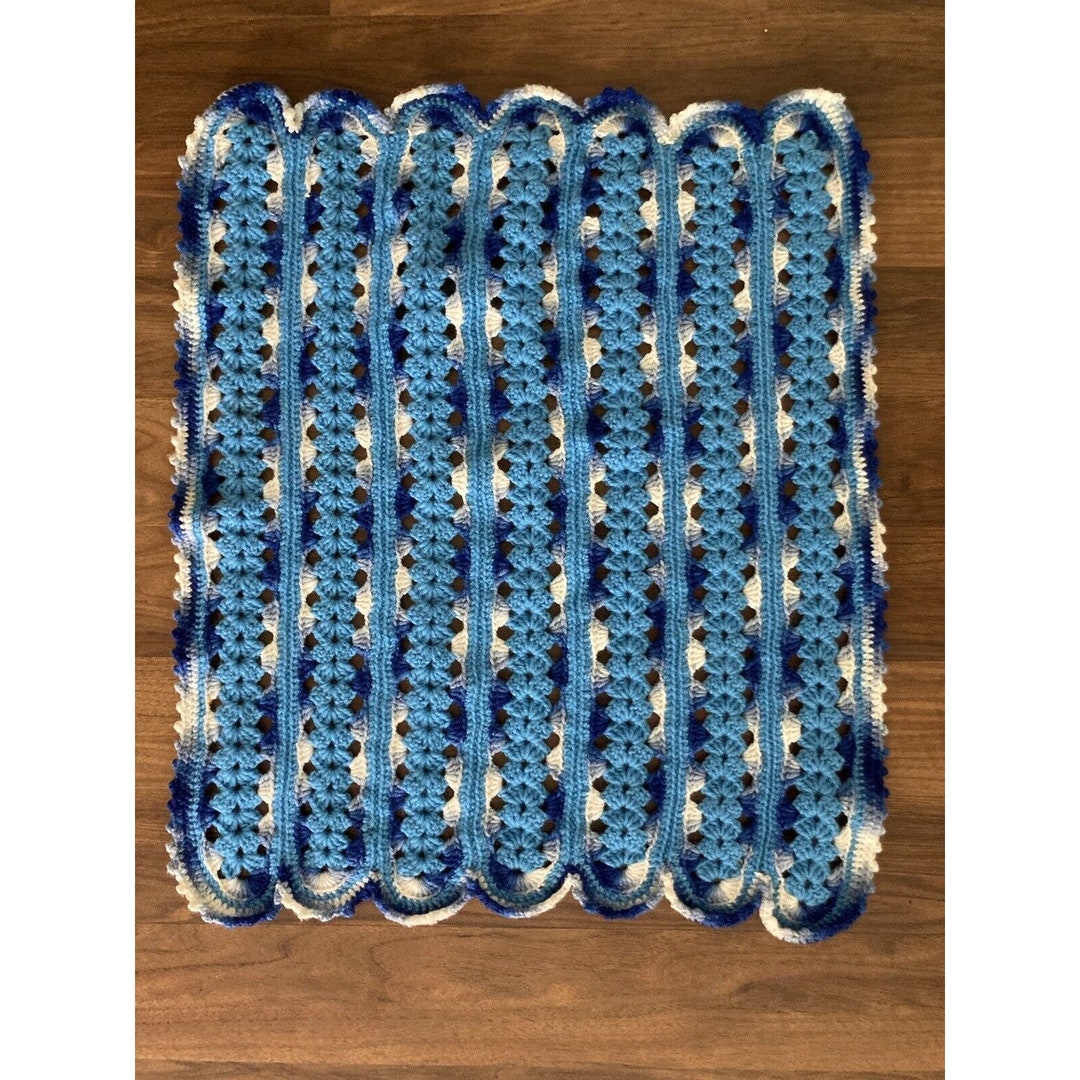 Vintage Crochet Table Runner Blues and Whites Hannukah Chair Cover 22x ...