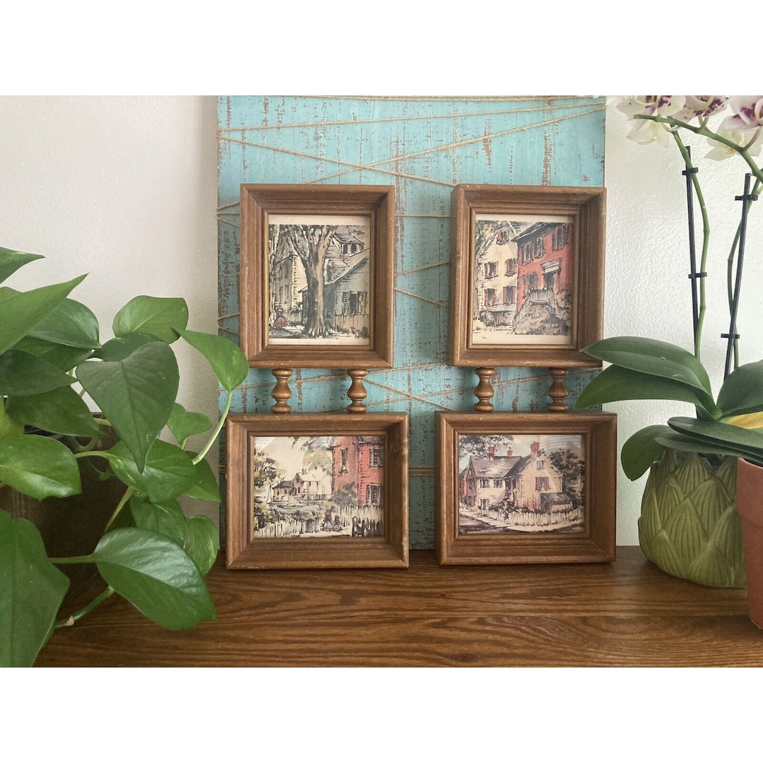 Lot of 4 VTG Arthur A Kaplan Co. Litho Framed Print Town Street Scenes ...