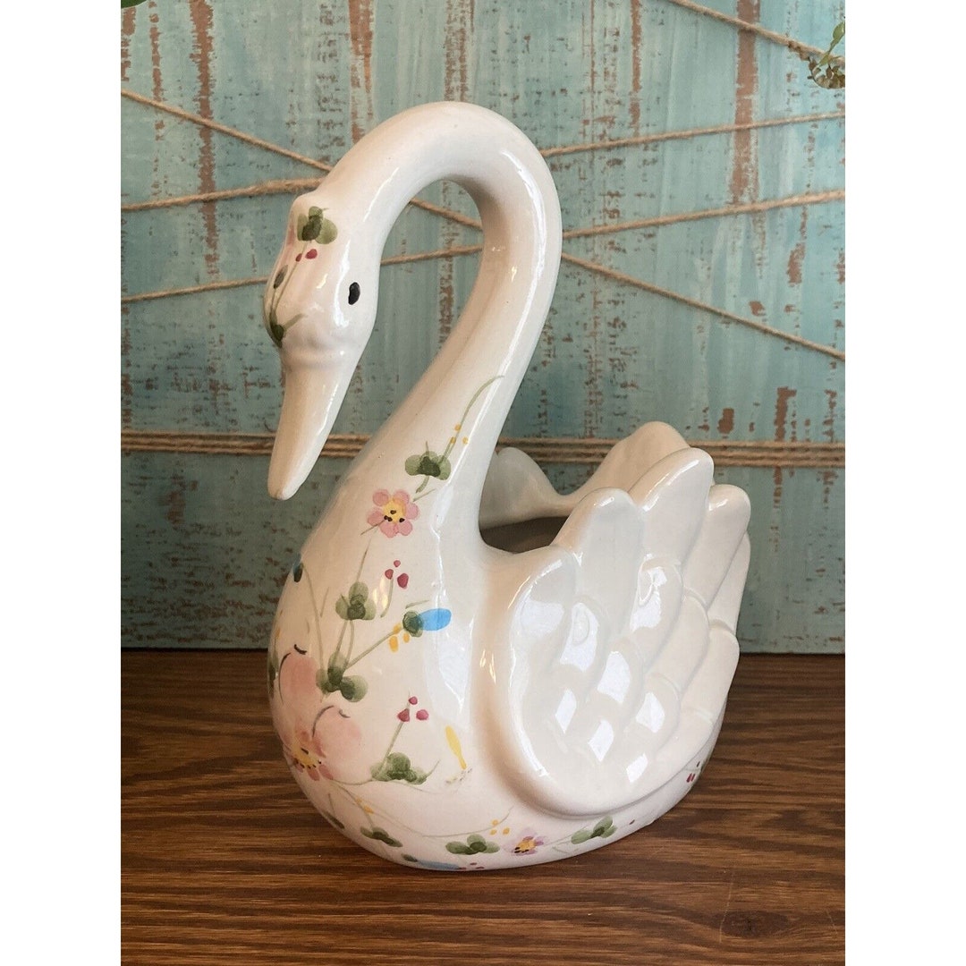 Vintage Safaril Hand Painted Floral Swan Planter Made in Portugal - Etsy