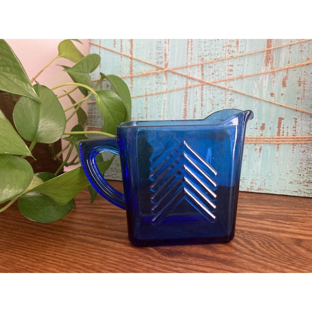 Vintage Hazel Atlas Depression Glass Cobalt Blue Cream Pitcher Chevron ...