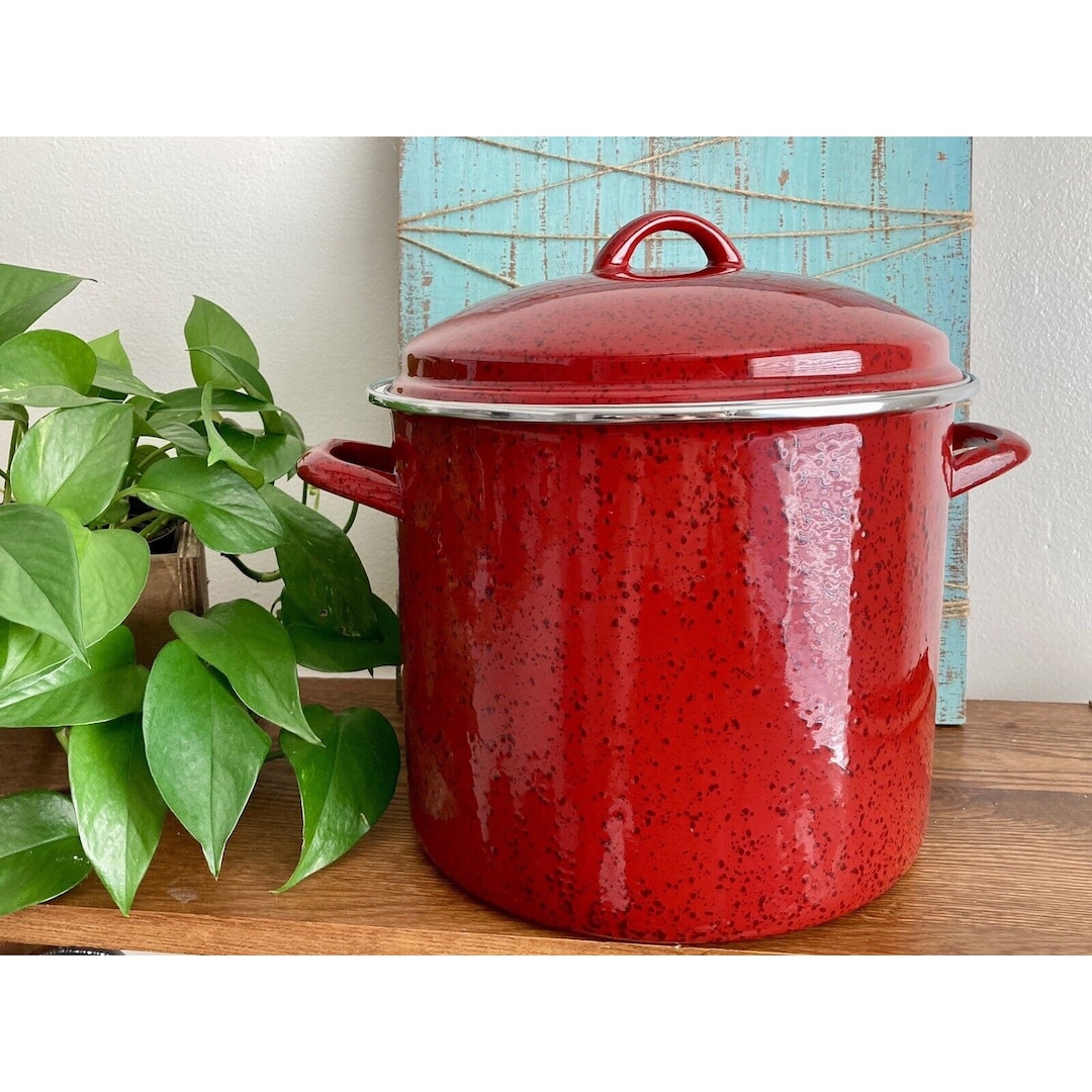 Paula Deen 12 Qt Stock Pot Enamel on Steel Red With Lid EUC - Etsy