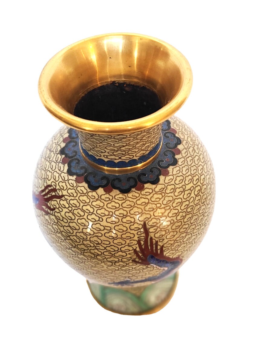 Vintage Chinese Cloisonné Fighting 5 Toed Dragon Vase - Etsy