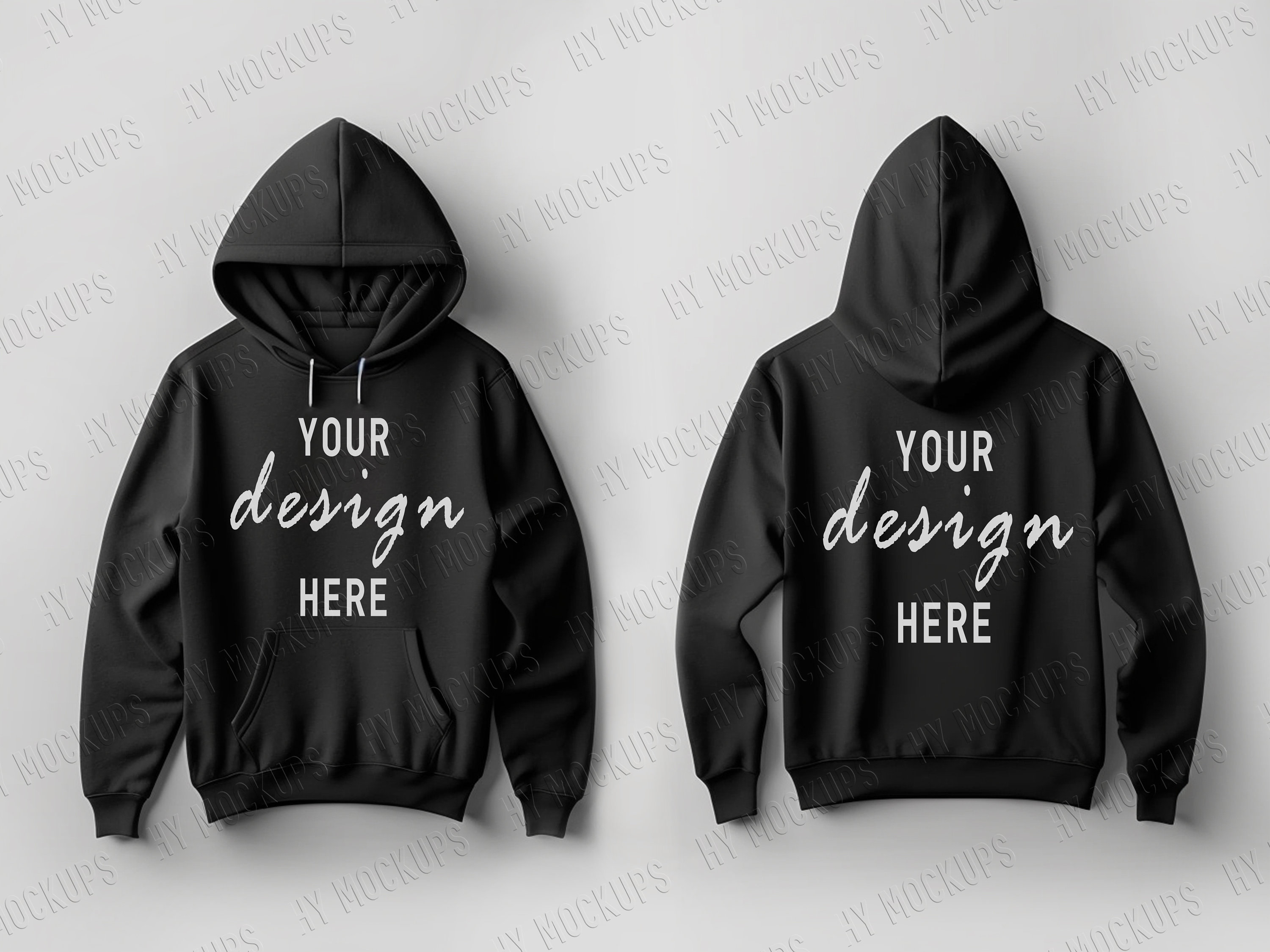 Front and Back Black Hoodie Mockup Bundle, 5x Black Hoodie Mockup ...