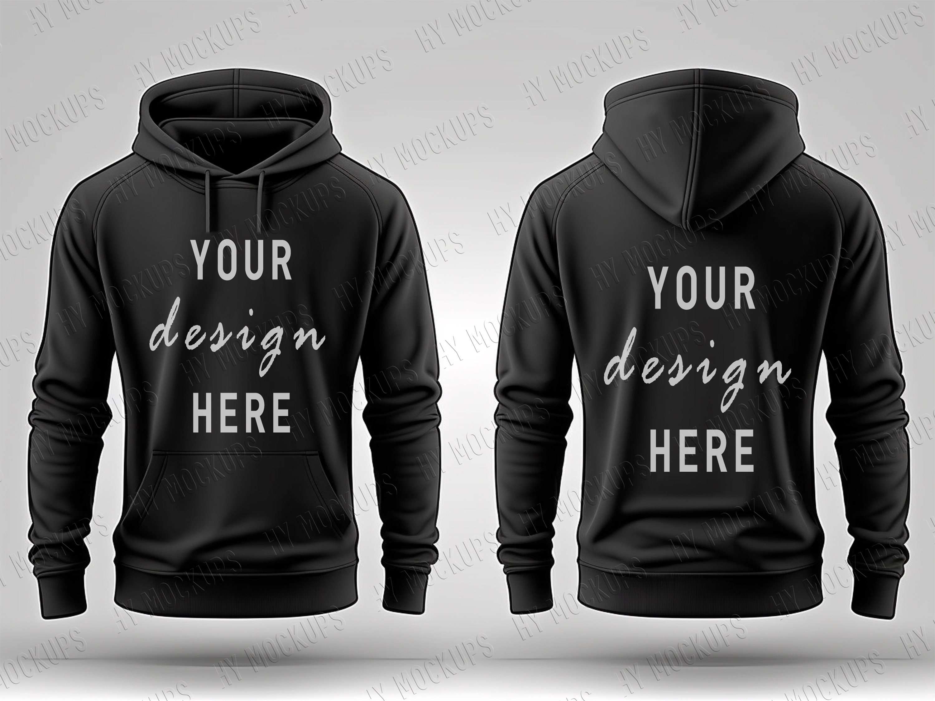 Front and Back Black Hoodie Mockup Bundle, 5x Black Hoodie Mockup ...